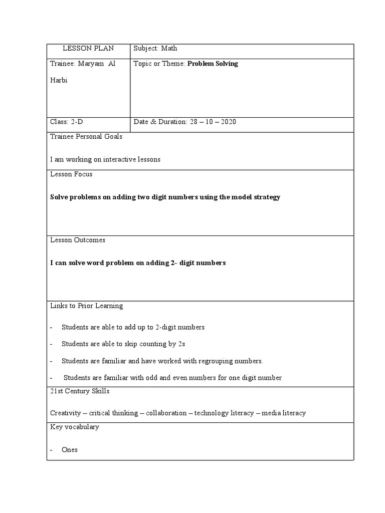 Problem Solving Lss Plan | PDF | Lesson Plan | Teachers