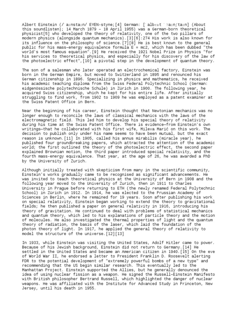 Albert Einstein Pdf Albert Einstein Physics