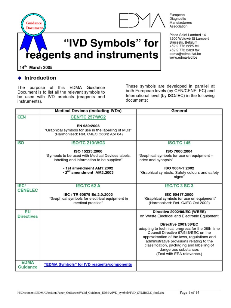 "IVD Symbols" For Reagents and Instruments: 14 March 2005 | PDF ...