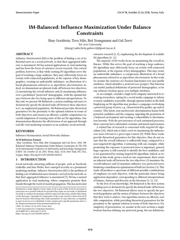 IM Balanced - Influence Maximization Under Balance Constraints | PDF | Mathematical Optimization ...