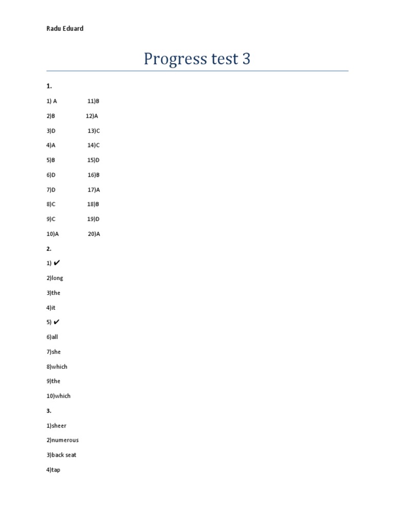 Progress Test 3 | PDF | Teaching Methods & Materials | Science ...