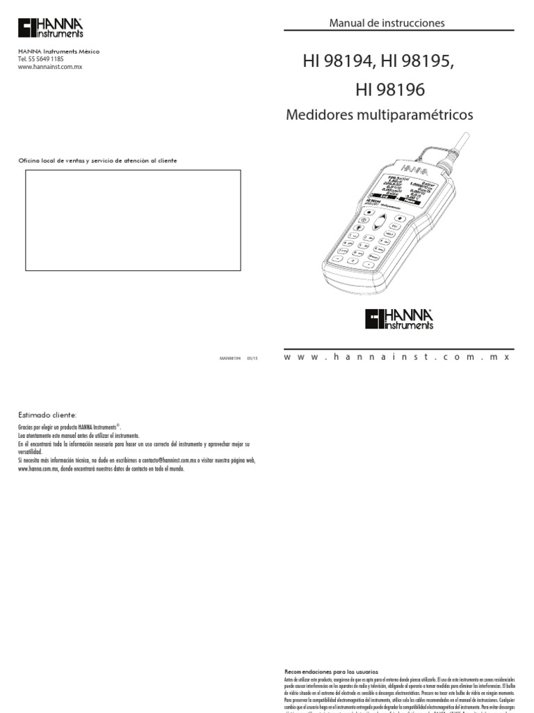 Manual en Espanol Del HI98194 | PDF | Agua | Ciencias fisicas