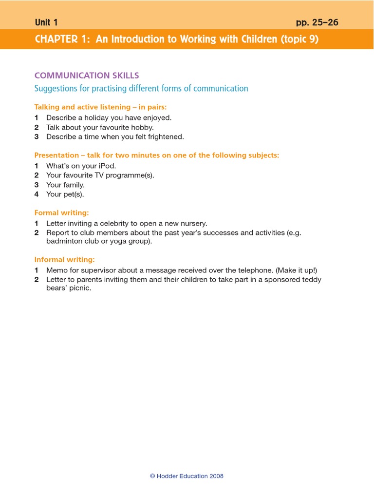 CHAPTER 1: An Introduction To Working With Children (Topic 9) | PDF