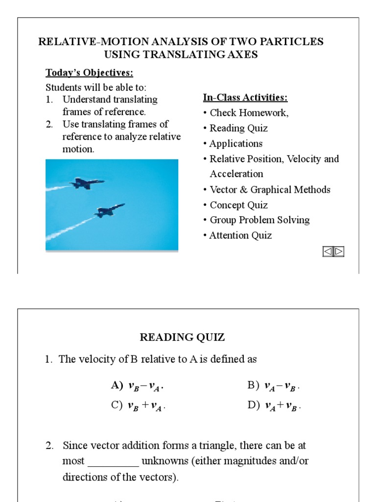 Relative-Motion Analysis of Two Particles Using Translating Axes | PDF | Euclidean Vector | Sine