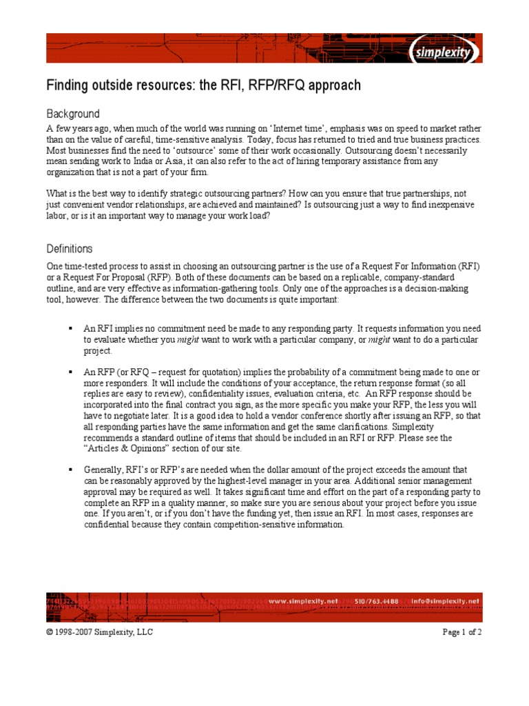 Rfi, RFP, RFQ | PDF | Request For Proposal | Request For Information