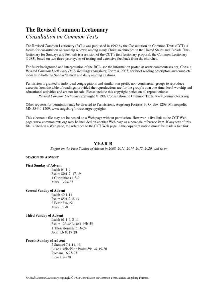 Consultation On Common Texts: The Revised Common Lectionary | PDF ...