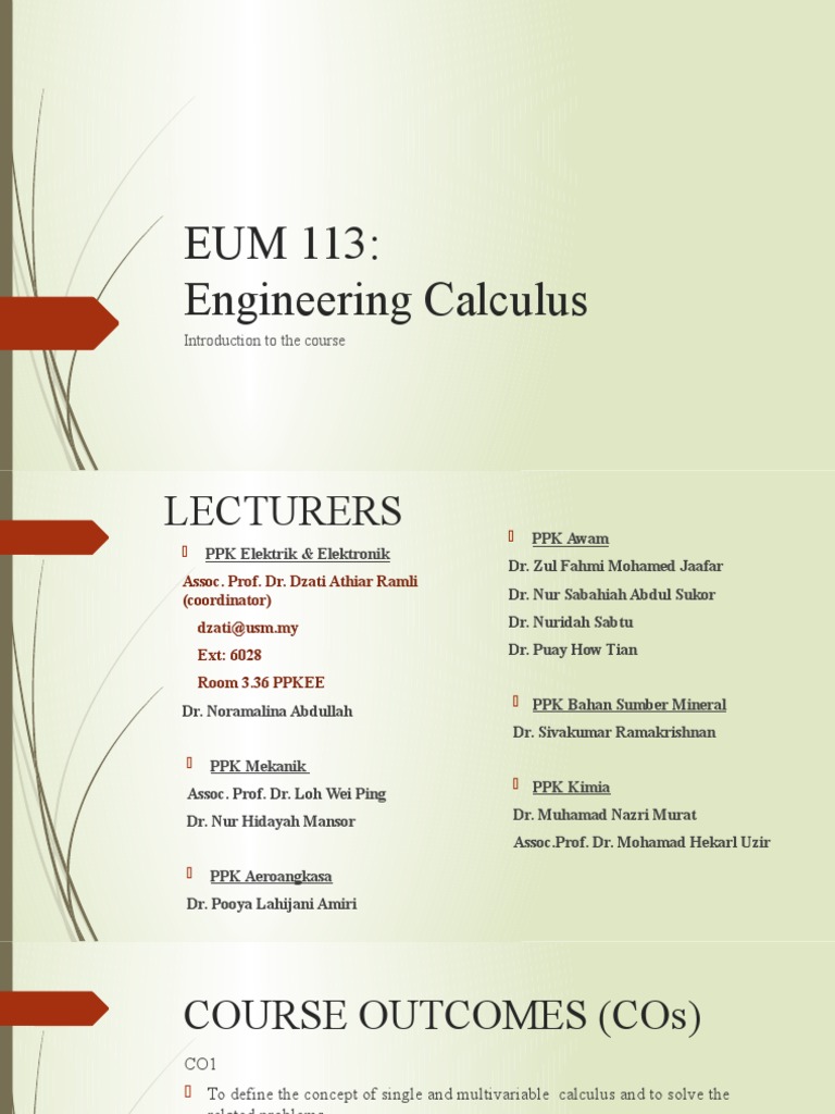 EUM 113: Engineering Calculus: Introduction To The Course | PDF ...