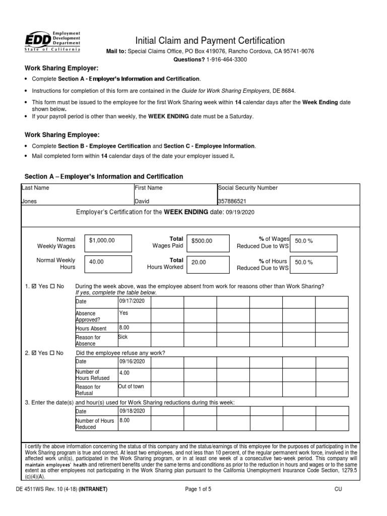 Work Sharing Claim Certification Form | PDF | Social Security (United ...