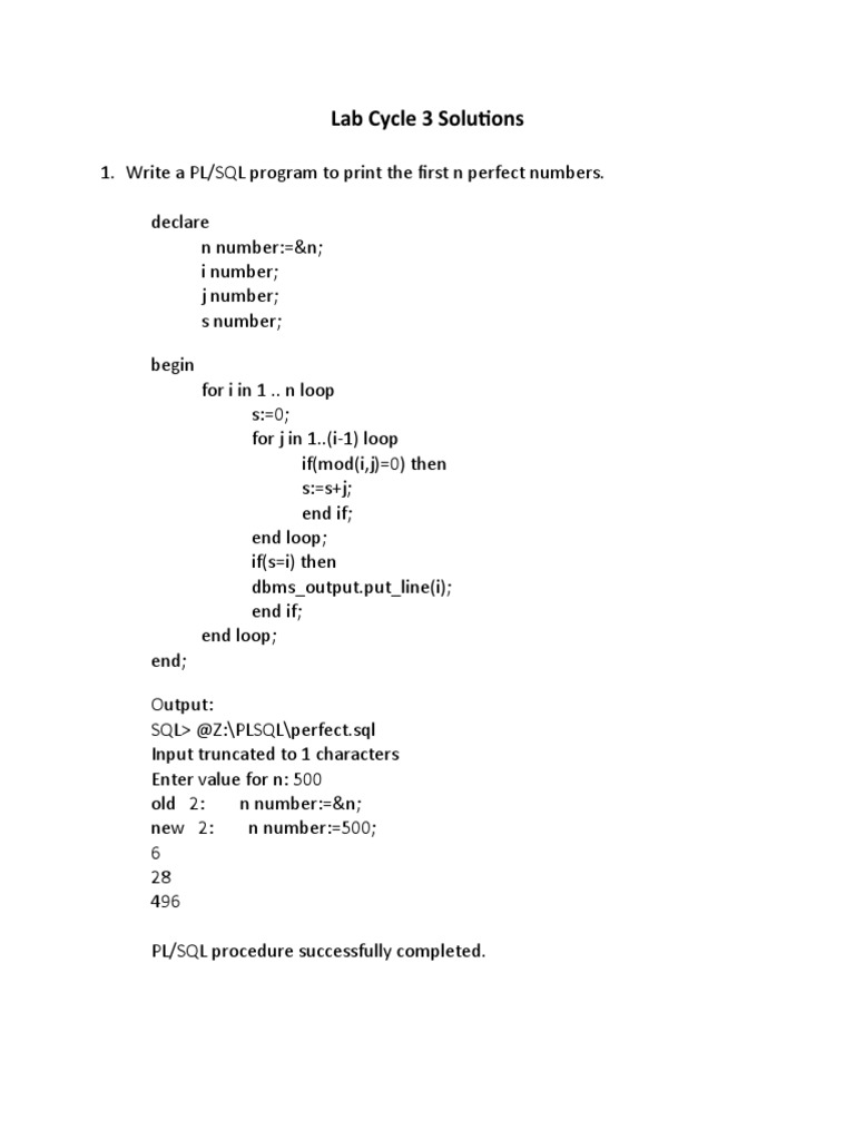 Lab Cycle 3 Solutions | PDF | Pl/Sql | Computer Programming