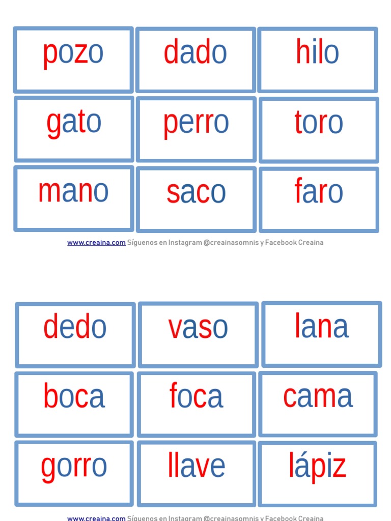 Tarjetas Dos Sílabas Imprenta PDF | PDF