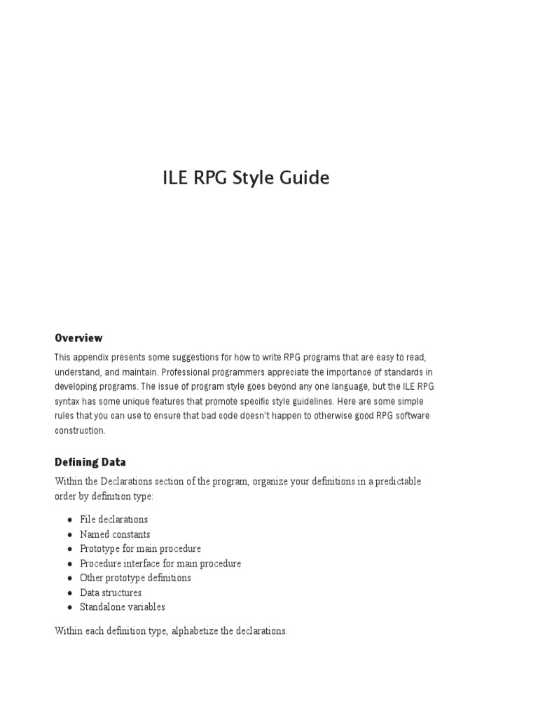 ILE RPG Style Guide | PDF | Ibm Rpg | Subroutine