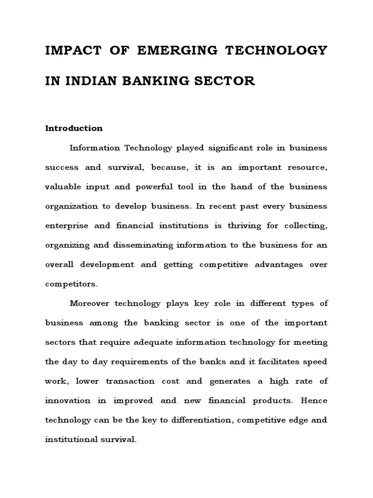 Impact of Emerging Technology in Indian Banking Sector | PDF | Online Banking | Banks & Banking