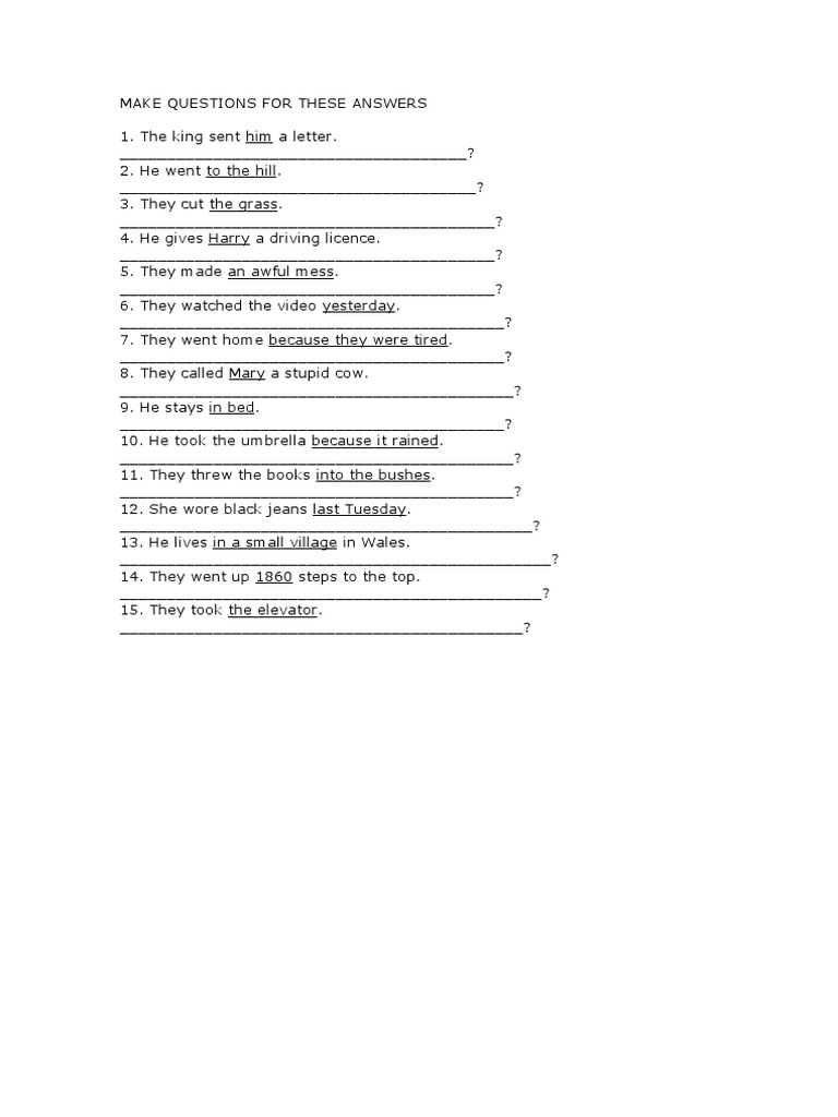 Make Questions For These Answers | PDF