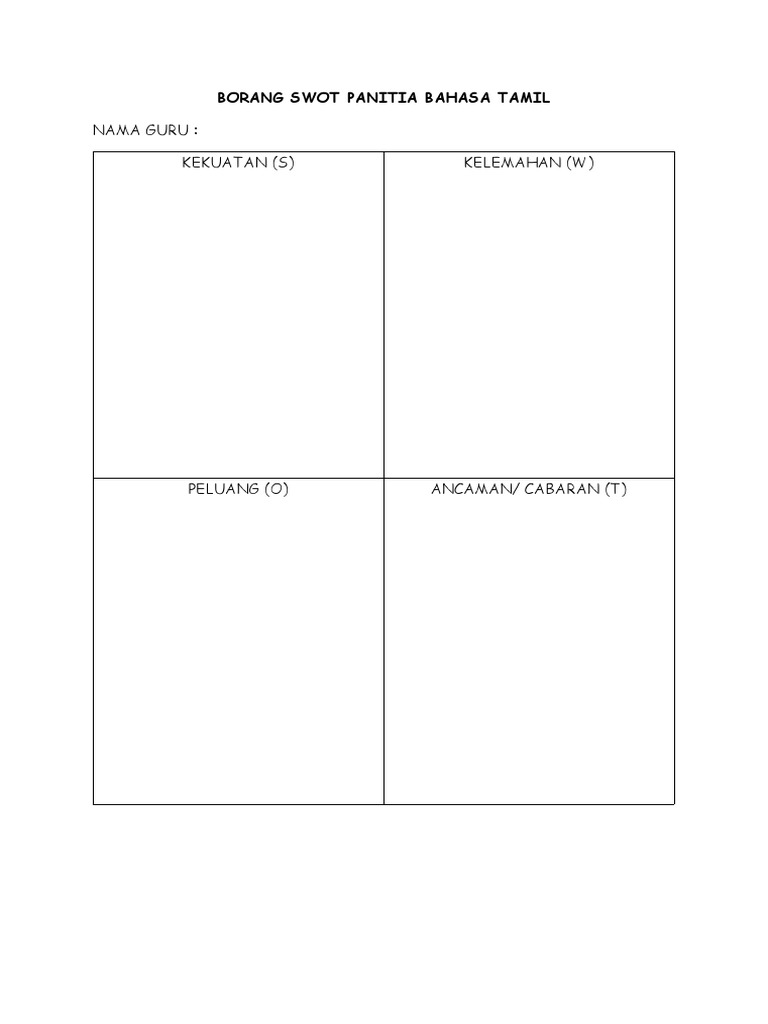 Borang Swot Panitia Bahasa Tamil | PDF
