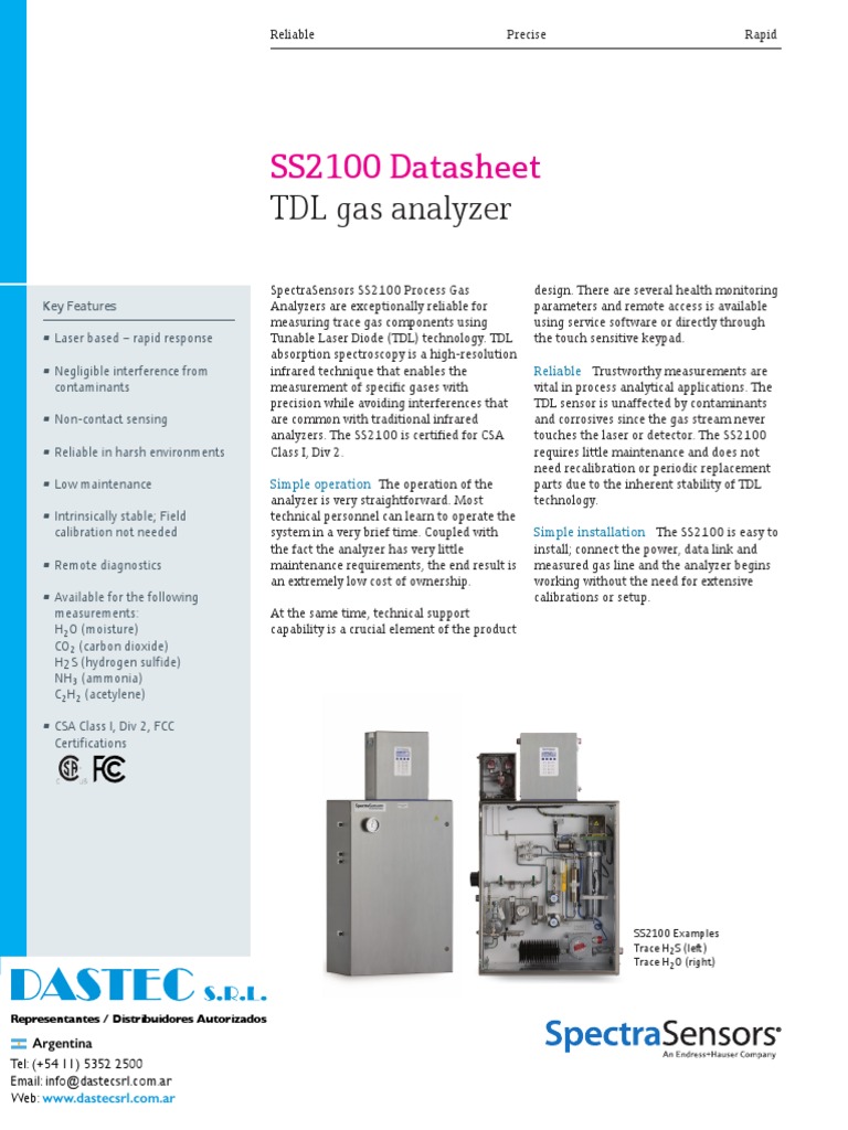 SS2100 Datasheet: TDL Gas Analyzer | PDF | Sensor | Applied And ...