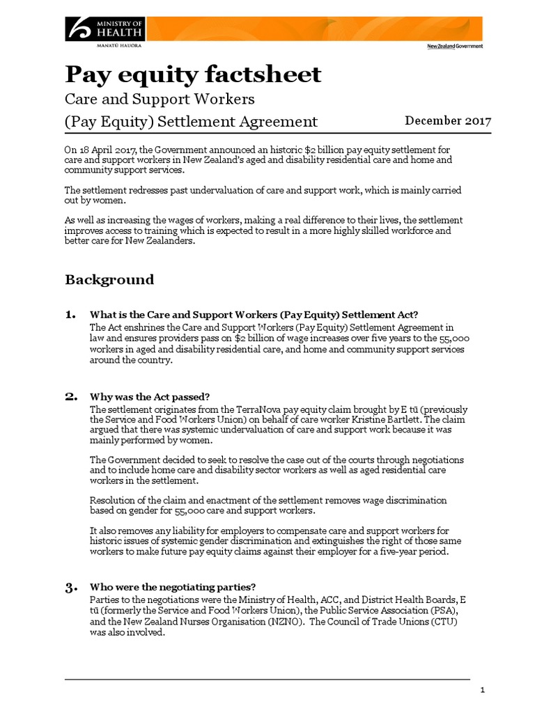 Pay Equity Factsheet: Care and Support Workers (Pay Equity) Settlement ...
