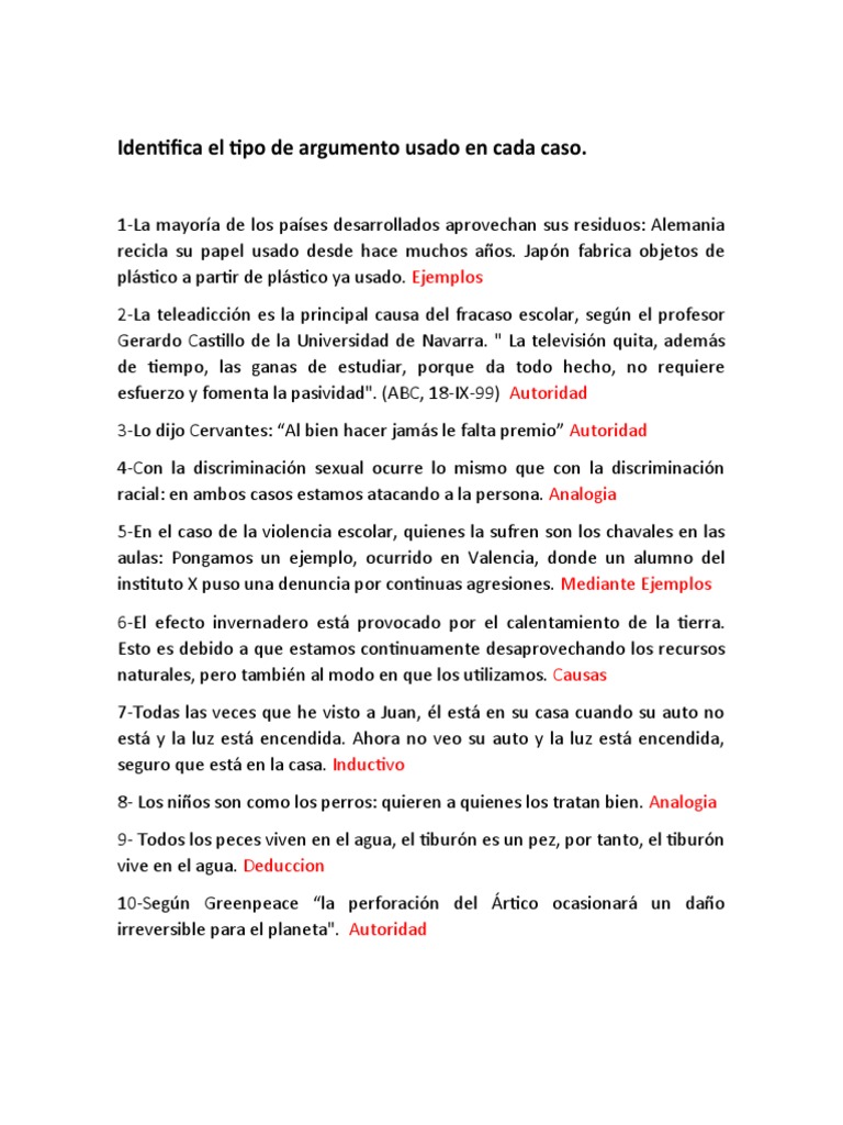 Ejercicio Sobre Los Tipos de Argumentos | PDF