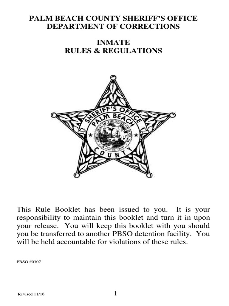 PALM BEACH COUNTY SHERIFFs OFFICE - Inmate-Rulebook-111716 | PDF | Mail ...