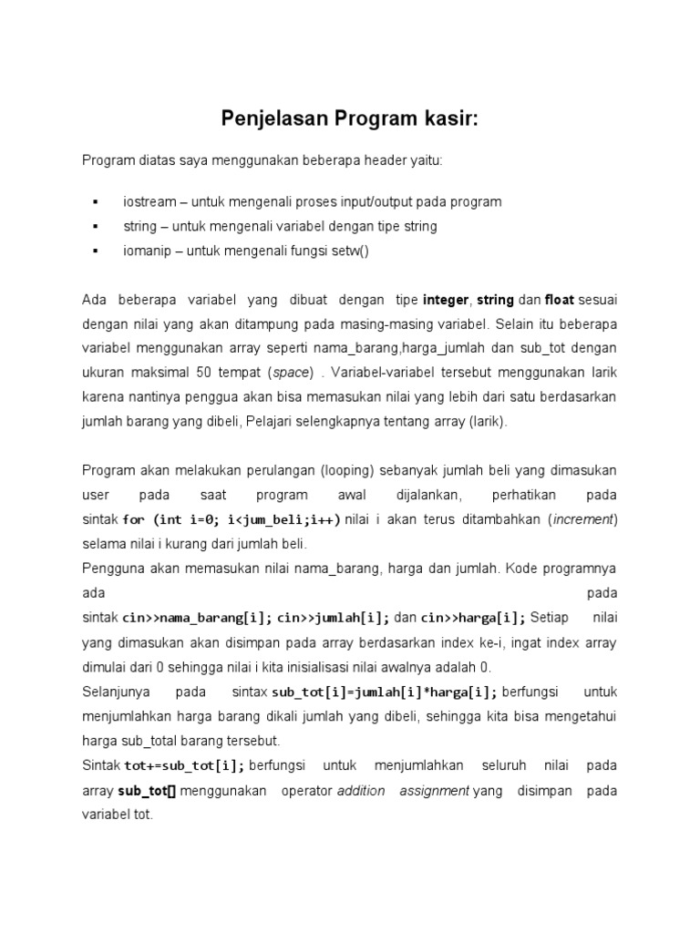 Penjelasan Program Kasir | PDF | Komputer