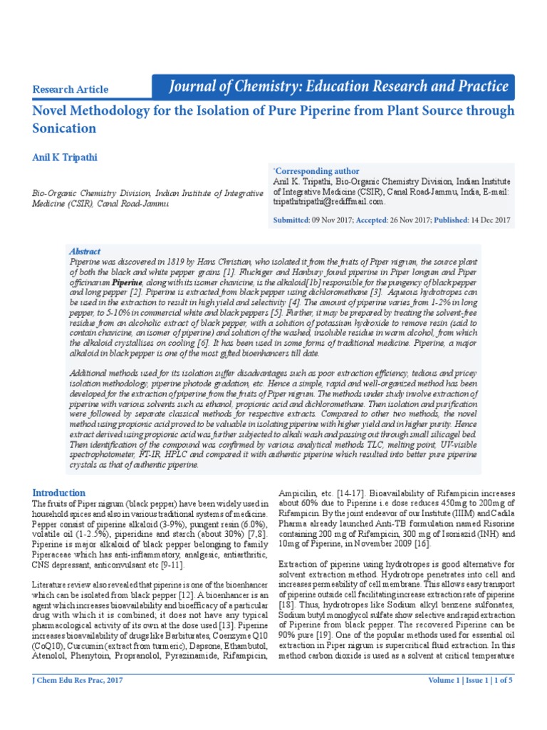 Novel Methodology For The Isolation of Pure Piperine From Plant Source ...