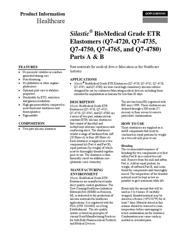 Silastic Q7-4720 | PDF | Silicone | Materials