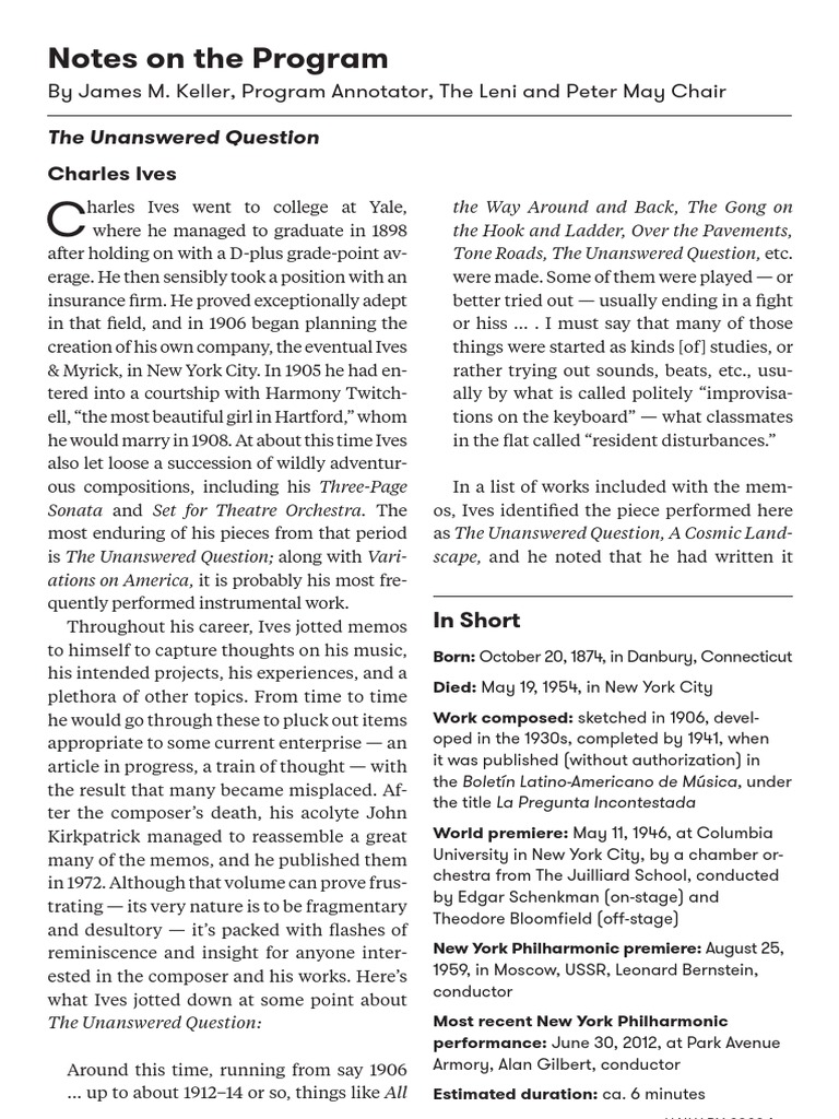 Ives The Unanswered Question | PDF | Orchestras | Symphony