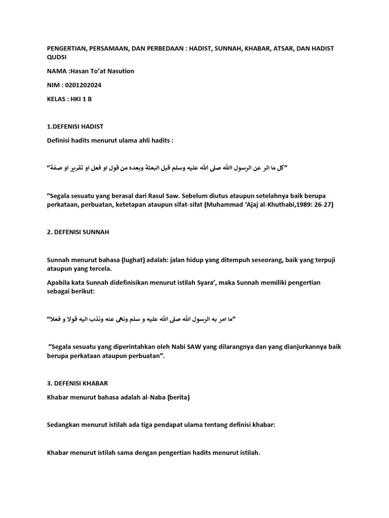Definisi Hadist, Sunnah, dan Khabar | PDF | Agama & Spiritualitas