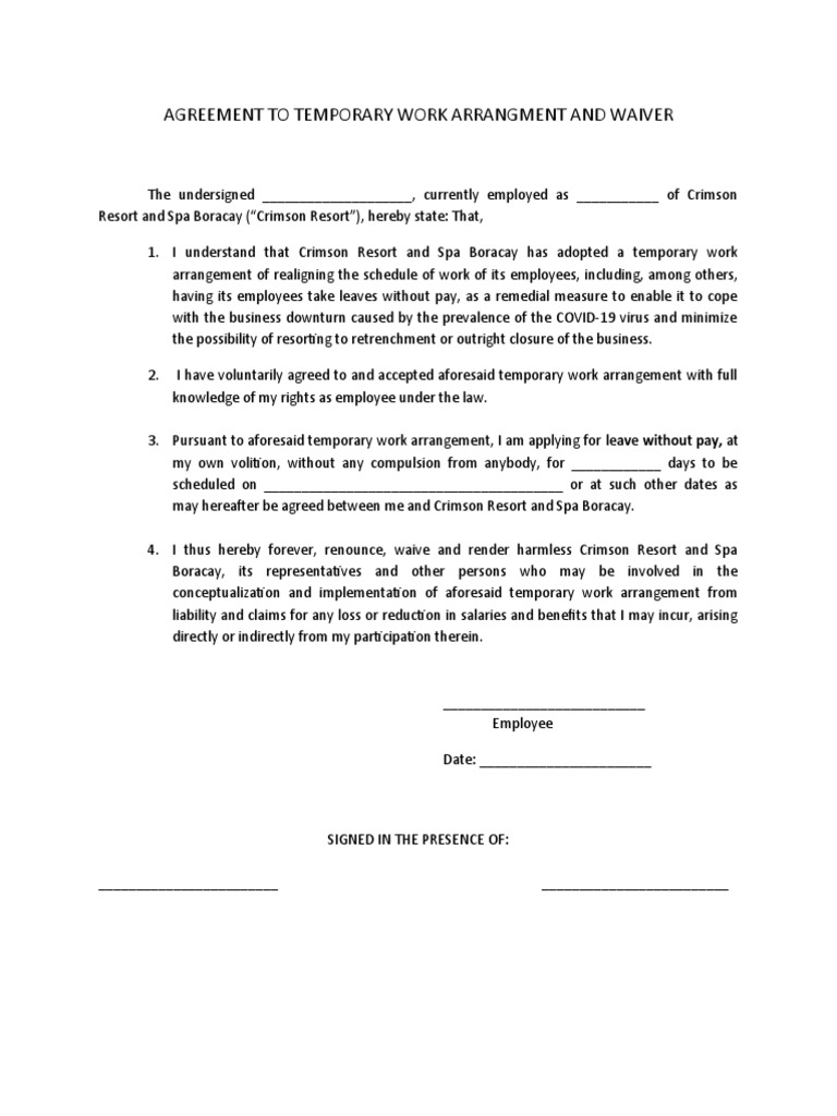 Crimson Resort Employee Waiver | PDF | Career & Growth
