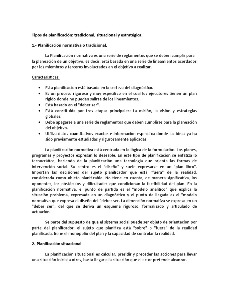 Planificación: Normativa, Situacional y Estratégica | PDF | Planificación | Economias