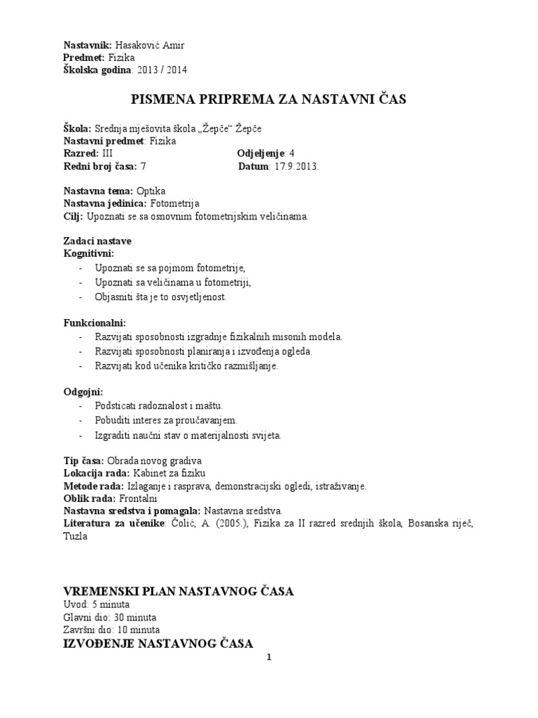 Jacina Svjetlosti, Osvjetljenost, Lambertov Zakon | PDF