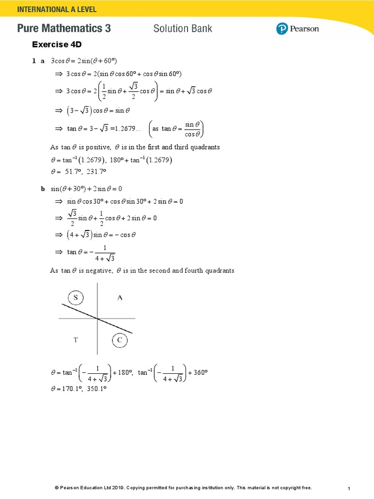 Ial Maths p3 Ex4d PDF | PDF | Trigonometric Functions | Equations