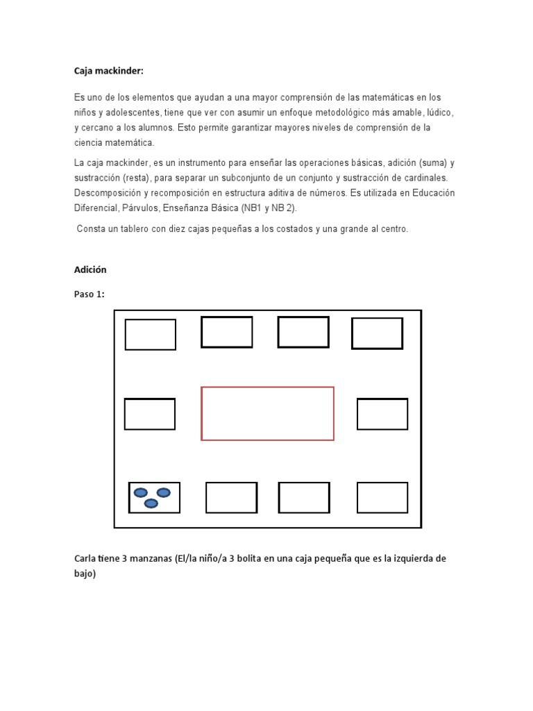 USO DE CAJA MACKINDER para Operaciones Básicas | PDF | Sustracción | Enseñanza de matemática