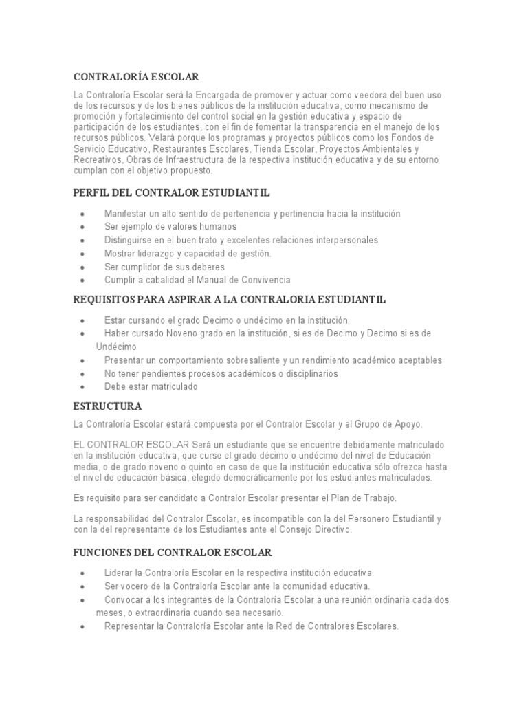 Contralor Estudiantil | PDF | Responsabilidad | Institución