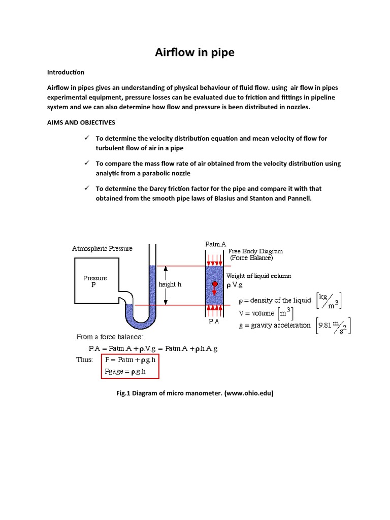 Air Flow in Pipes Lab Report - Odt | PDF | Fluid Dynamics | Pressure