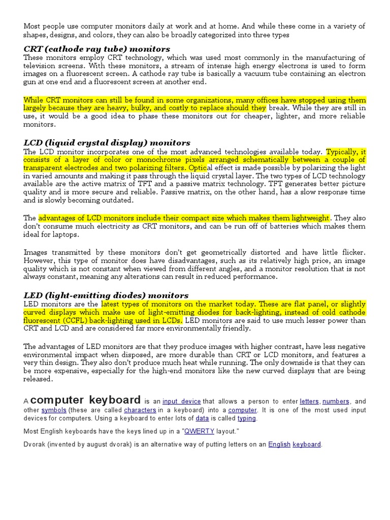 The 3 Main Types of Computer Monitors: CRT, LCD, and LED | PDF ...