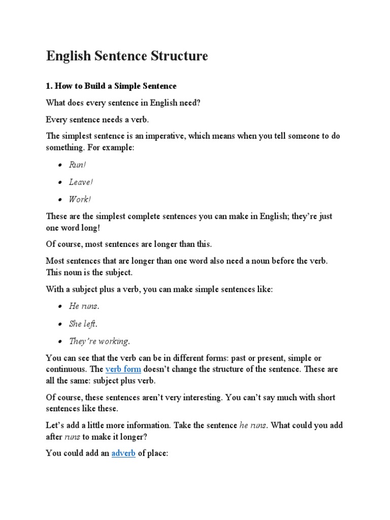 English Sentence Structure | PDF | Adverb | Verb