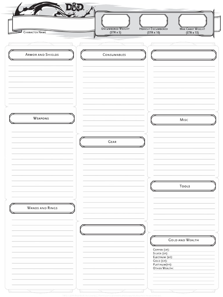 D&D 5E Character Inventory Sheet | PDF