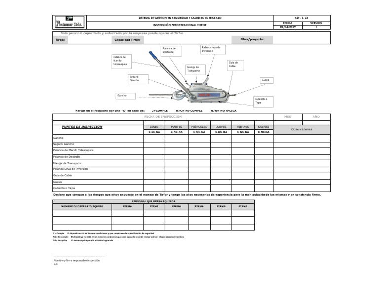 SST-F-41 Checklist Tirfor | PDF | Business | Science