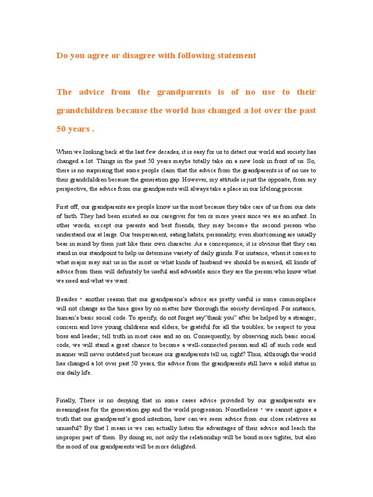 Do You Agree or Disagree With Following Statement | PDF | Grandparent ...