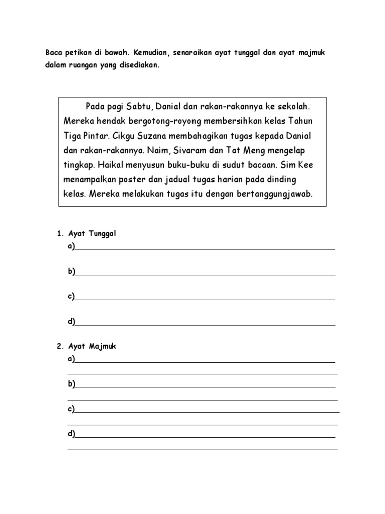 Latihan Ayat Tunggal Dan Ayat Majmuk | PDF