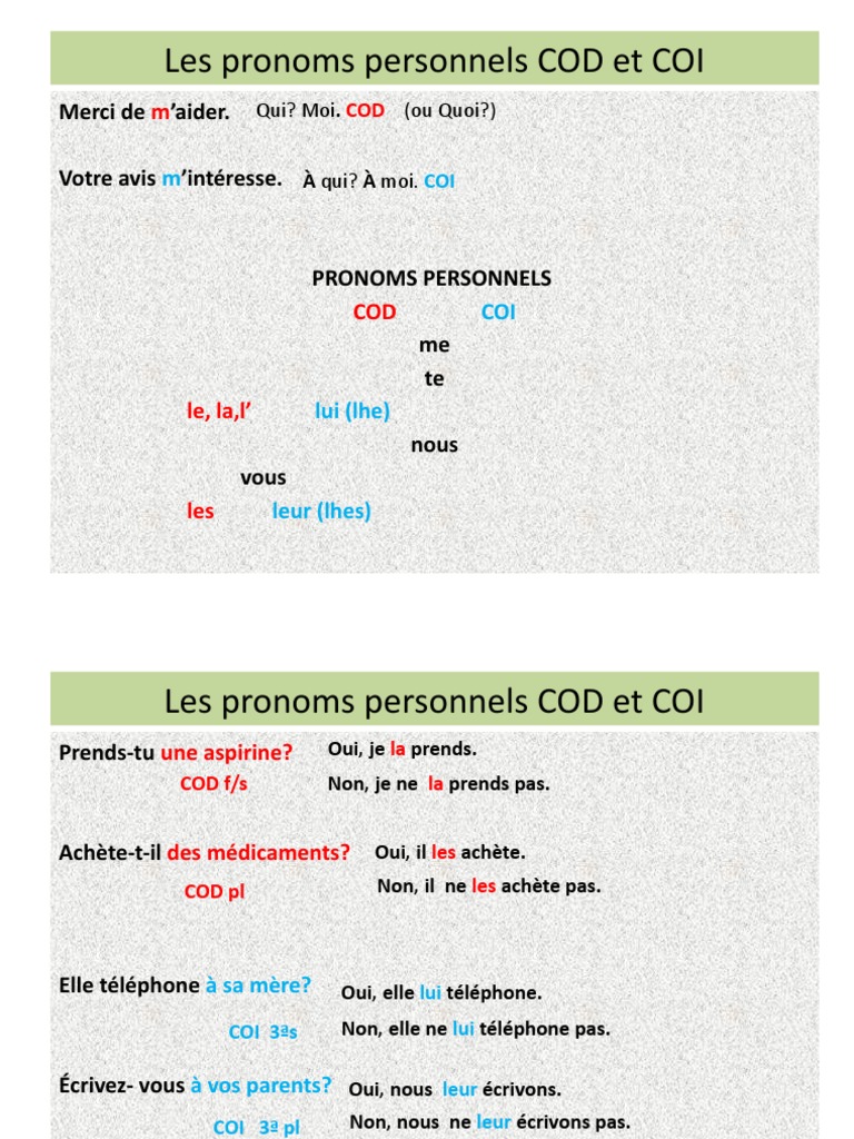 8ºano Les Pronoms COD Et COI | PDF | Développement personnel | Mode de vie