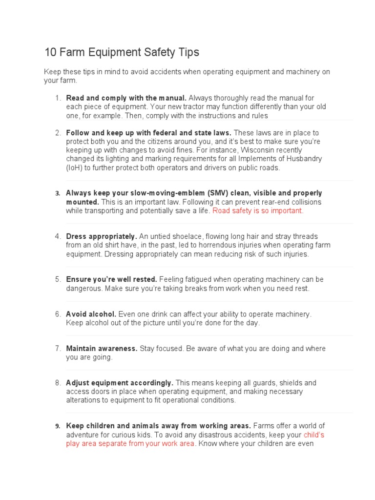 10 Farm Equipment Safety Tips | PDF | Road Traffic Safety | Safety