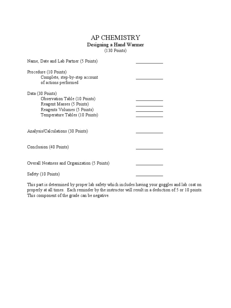 Designing a Hand Warmer Lab Guide | PDF | Solvation | Solution