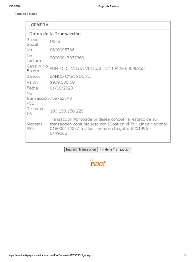 Pagos de Factura - SOAT FER | PDF