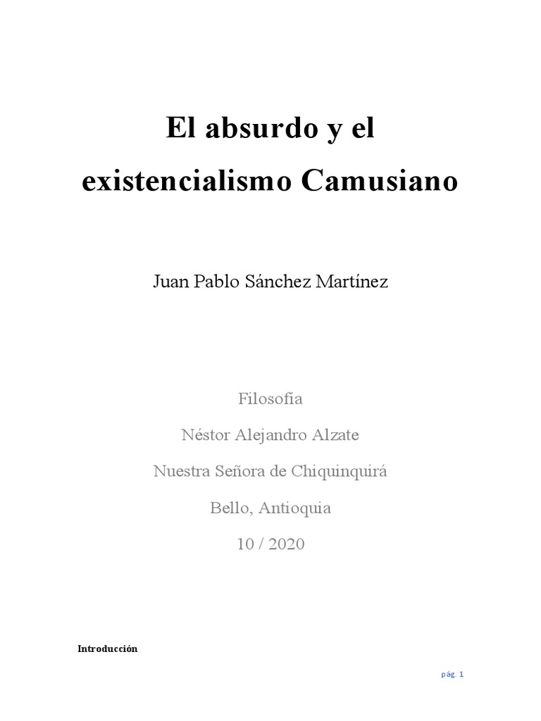 Existencialismo Albert Camus - Paper Investigativo | PDF ...