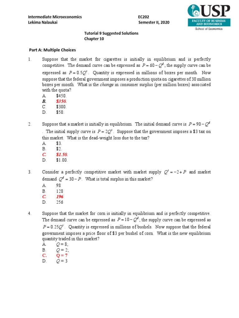 Tutorial 9 Suggested Solutions | PDF | Economic Surplus | Economic ...