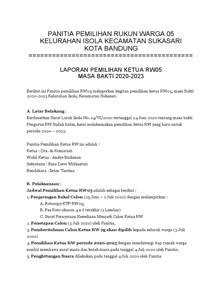 Panitia Pemilihan Rukun Warga 05 | PDF