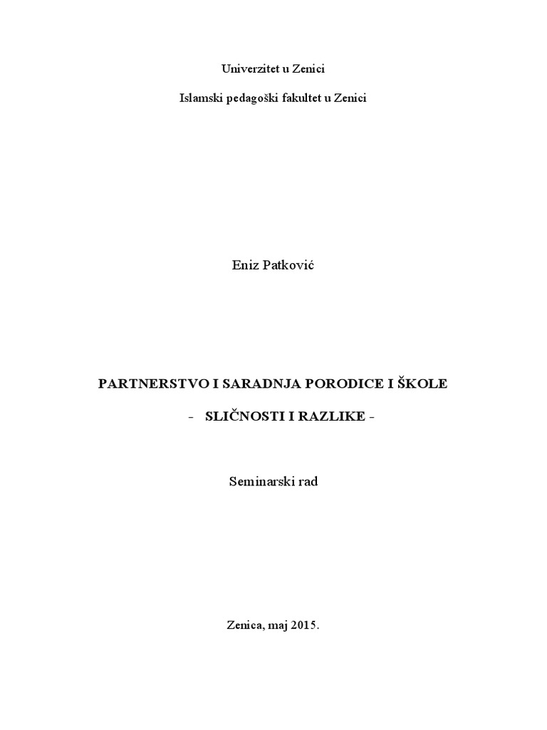Partnerstvo I Saradnja Porodice I Skole | PDF