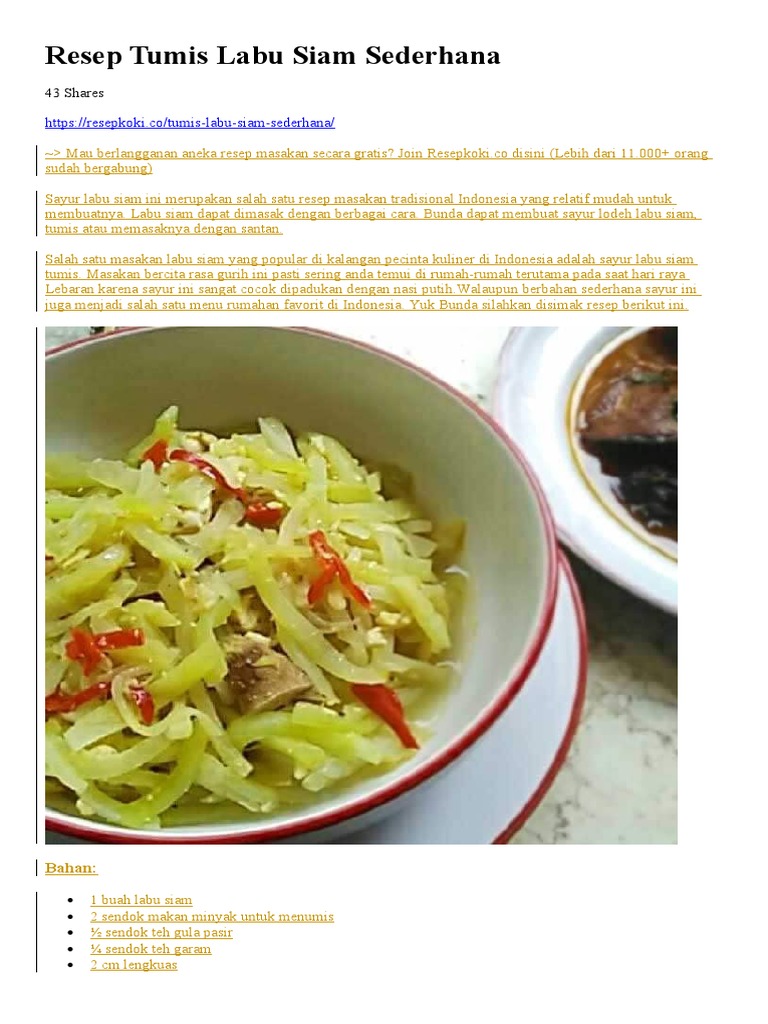 Resep Tumis Labu Siam Sederhana | PDF
