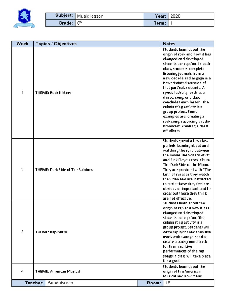 ESM - 8th Grade Music Plan | PDF | Performing Arts | Entertainment
